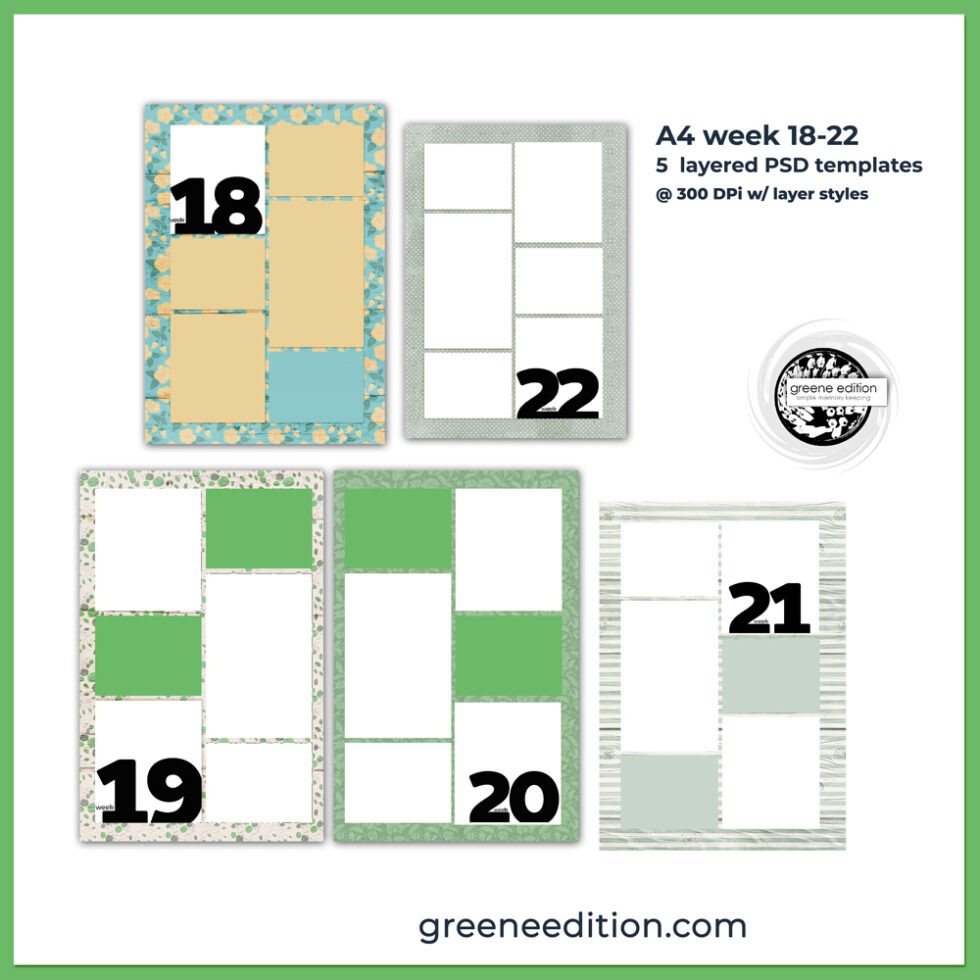Easy: May 2023 A4 Weekly Templates 18 - 22 - Greene Edition